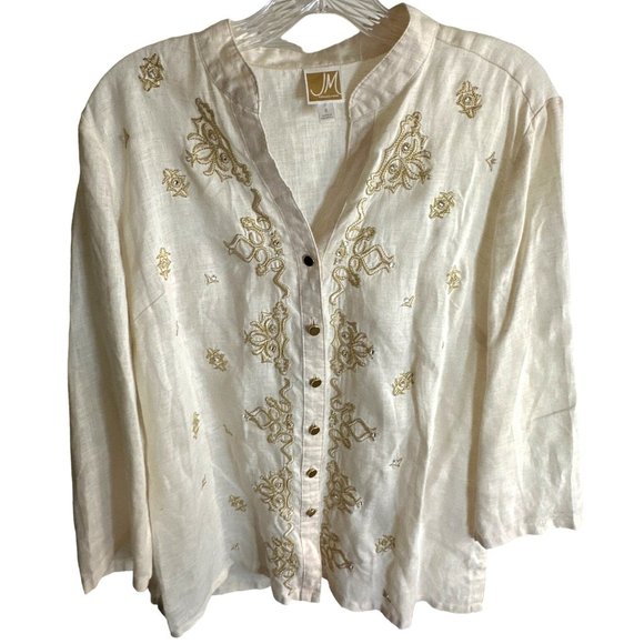 JM Collection | Tops | Jm Collection Cream Linen Gold Embellished Long ...